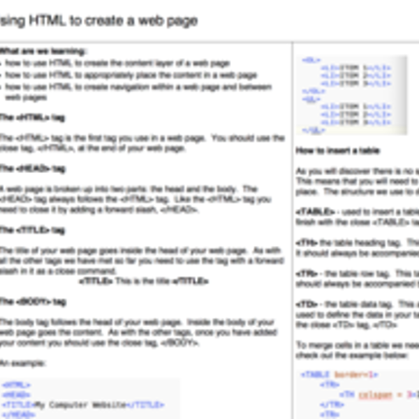 HTML Knowledge Organiser