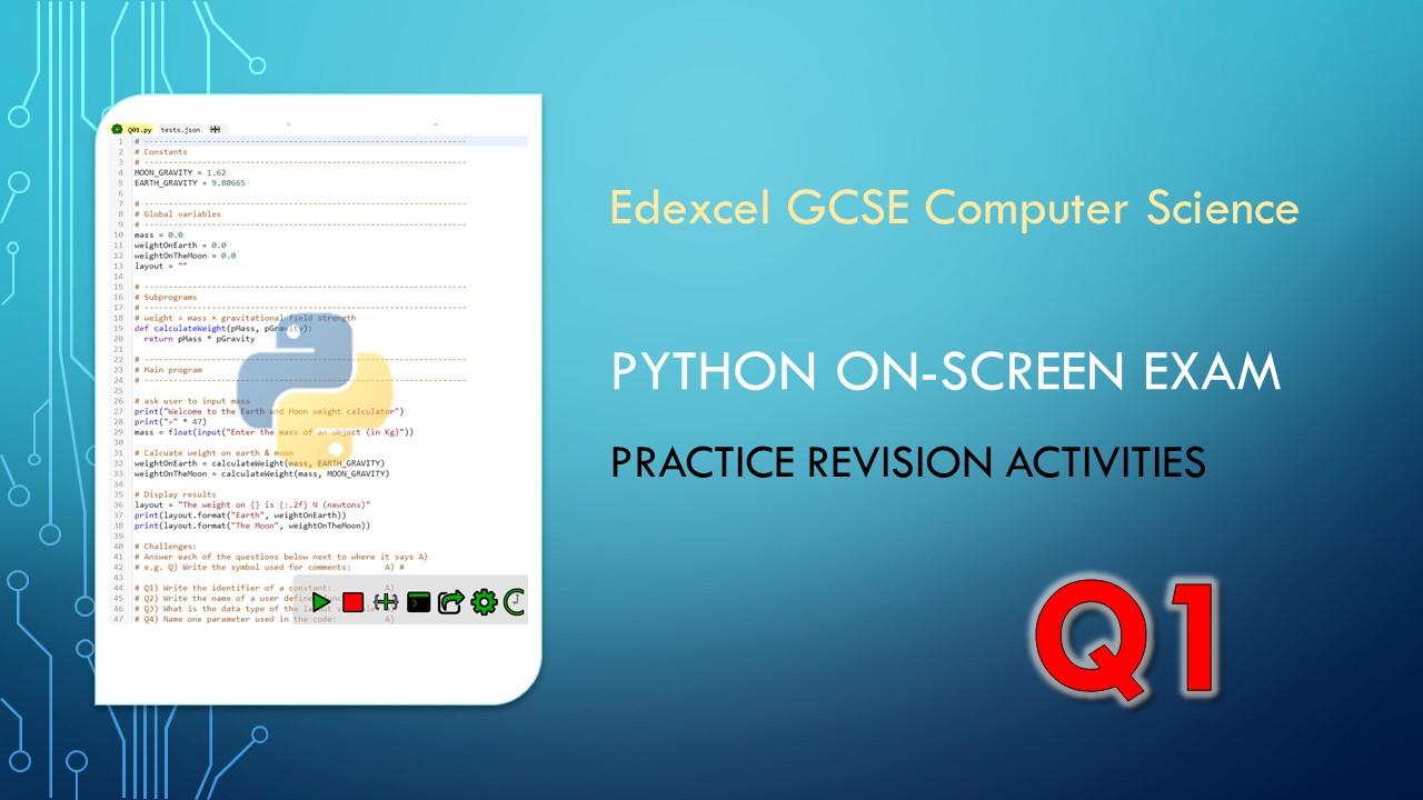 Practice questions: Edexcel GCSE CS Python Exam
